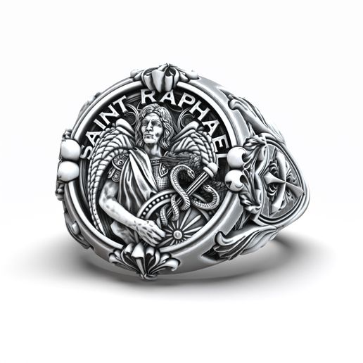 arquivo 3D Saint Raphael Archangel Shield Caduceus Spear Christian Ring ...
