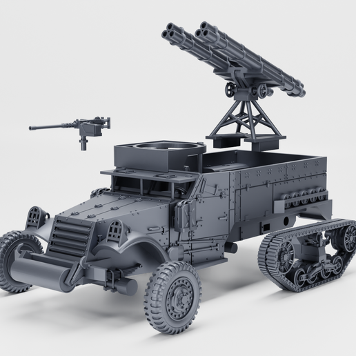🚀 M2A1 half-track with two triple rocket launcher tubes (US, WW2)・ 3D ...