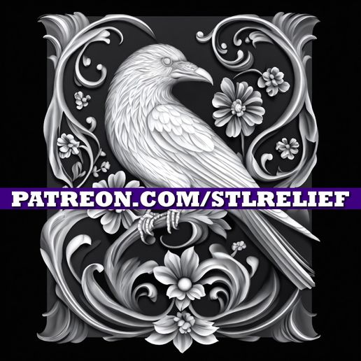 🐦 Floral Raven Relief – STL for CNC & 3D Printing | Mystical Bird Wall ...