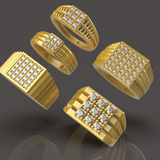 STL file Diamond Gents Ring 6 pis - 007 💎 (OBJ)・3D print object to ...