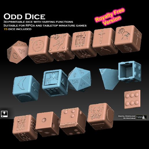 🎲 Odd Dice Pack ROYALTY FREE VERSION・ STL File for ・Cults