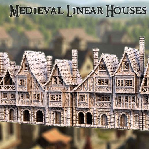 🏘️ Medieval Linear Houses 28 mm Tabletop Terrain・ STL File for 3D ...