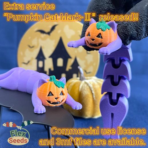 🎃 Flexi Pumpkin cat (Print-in-place)・Free STL File for 3D printing・Cults