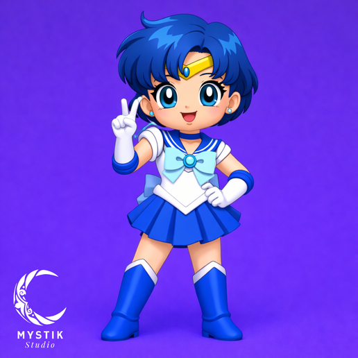 🌊 Sailor Mercury Ocean Guardian Chibi・ STL File for 3D printing・Cults