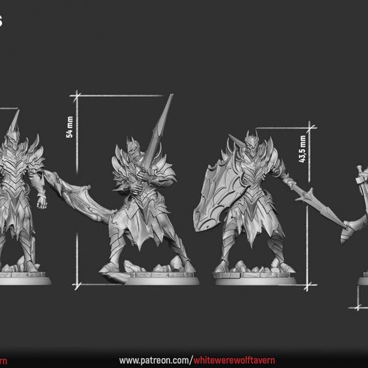 🐉 Dark Knights 4 miniatures 32mm pre-supported・ 3D File for 3D printing ...