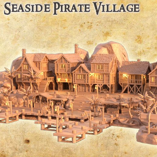 🏴‍☠️ Seaside Pirate Village 28 mm Tabletop Terrain・ 3D File for ・Cults