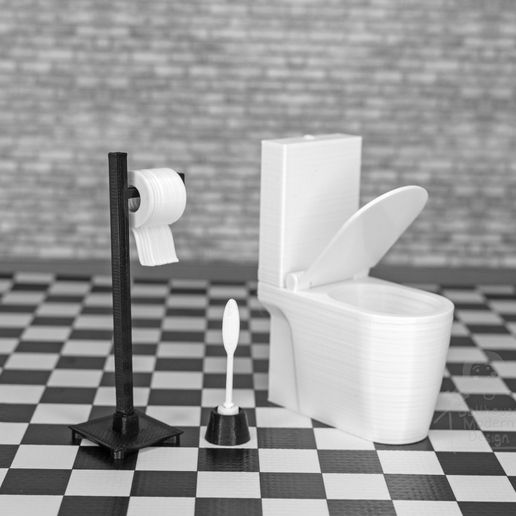 🚽 Miniature freestanding Toilet Paper Holder with Paper Roll 1:12 scale ...