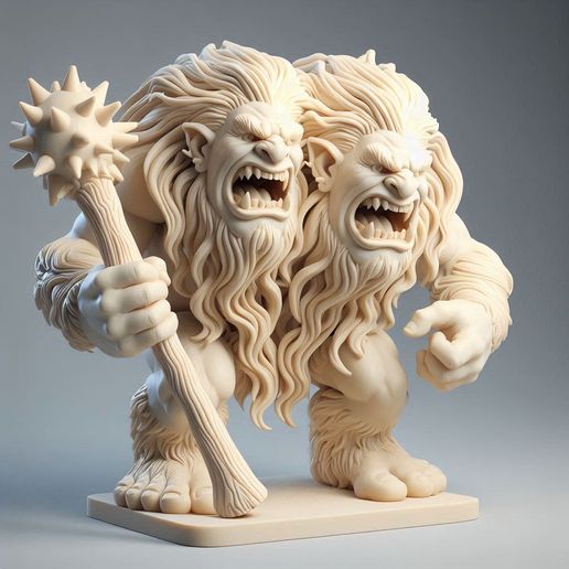 🧌 21 Two-Headed Roaring Norwegian Troll - 3D-Printed Ivory-Style Statue ...