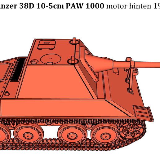 🐾 Jagdpanzer 38D 10.5cm PAW 1000 motor hinten 1-35・ STL File for 3D ...