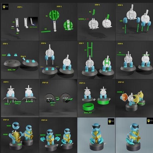 🐉 Pokemon Squirtle Saxophone Articulated flexible・ 3D File for 3D ...