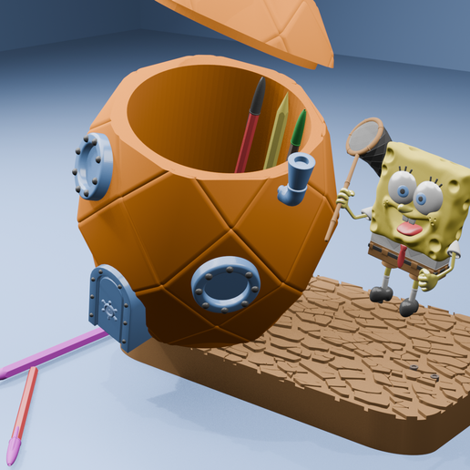 🧽 Sponge bob Squarepants - pencil holder and base・ STL File for 3D ...