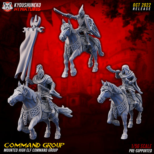 🧝 high elf cavalry command group・Arquivo STL para ・Cults