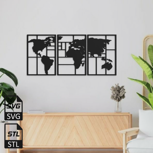 STL file World Map 2D Wall Art STL SVG 🗺️ (SVG)・3D printable model to ...