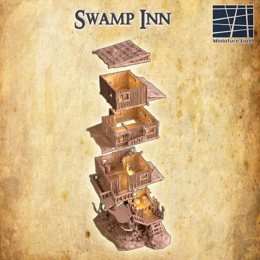 🎲 Swamp Inn 28 mm Tabletop Terrain・ STL File for ・Cults