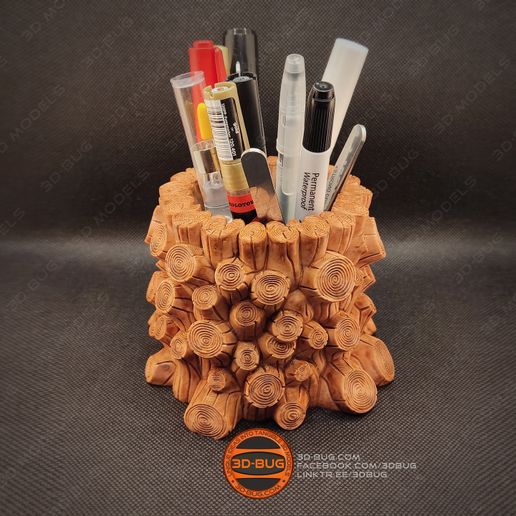 🌳 Tree Stump Pen Holder・ STL File for 3D printing・Cults