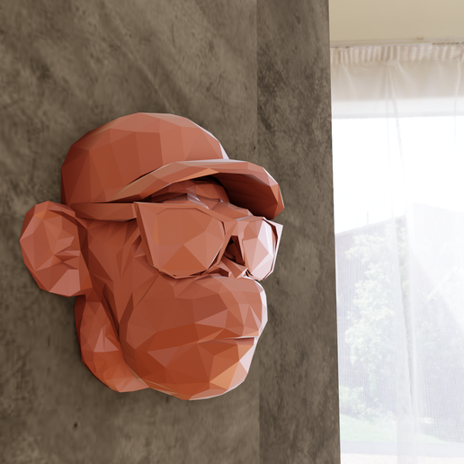 STL file Monkey with glasses wall mount low poly decor stl 3d print ...