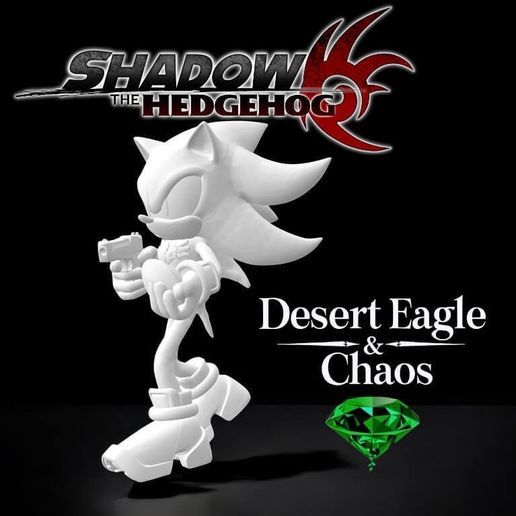 🦔 Shadow the Hedgehog – 3D Print Model | Desert Eagle & Chaos Emerald ...