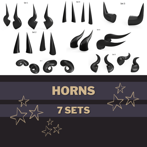 🤘 7 sets of horns・ STL File for ・Cults
