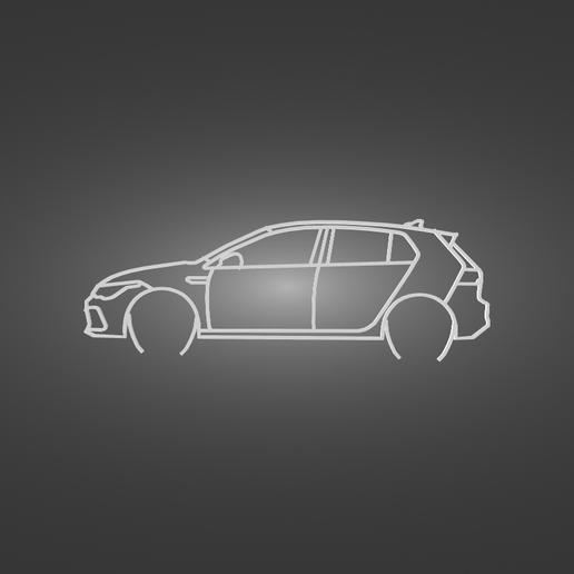 🚗 Volkswagen Golf MK8 VW silhouette outline drawing decoration・ STL ...