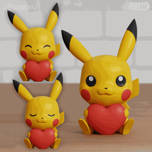 💜 Pikachu Heart Valentine Love Pokemon 3 models・ 3D File for 3D ...