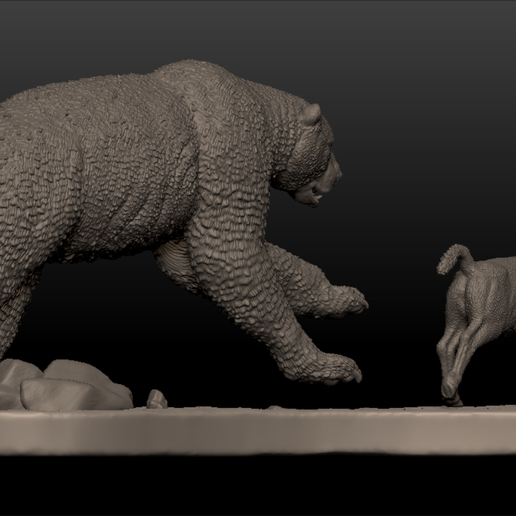 🐻 Short Faced Bear Chasing Bison Calf・ 3D File for 3D printing・Cults