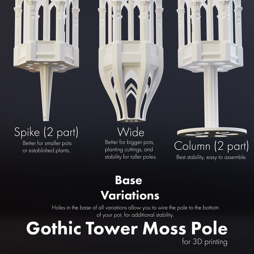 🪞 Gothic Tower Stackable Self-Watering Moss Pole・ 3D File for 3D ...
