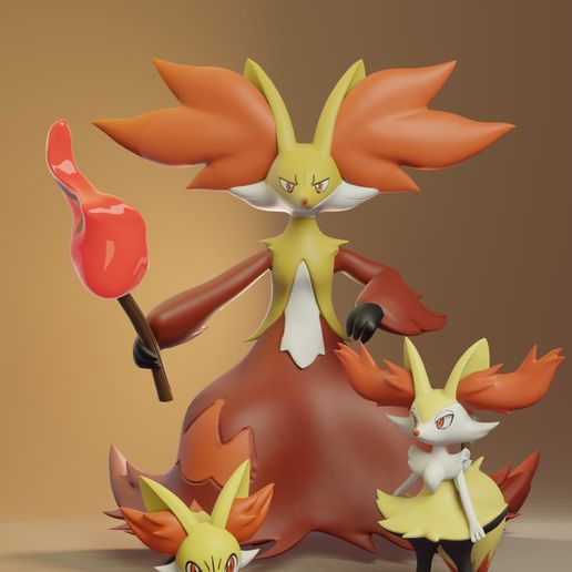 🐉 Fennekin, Braixen and Delphox・ STL File for ・Cults