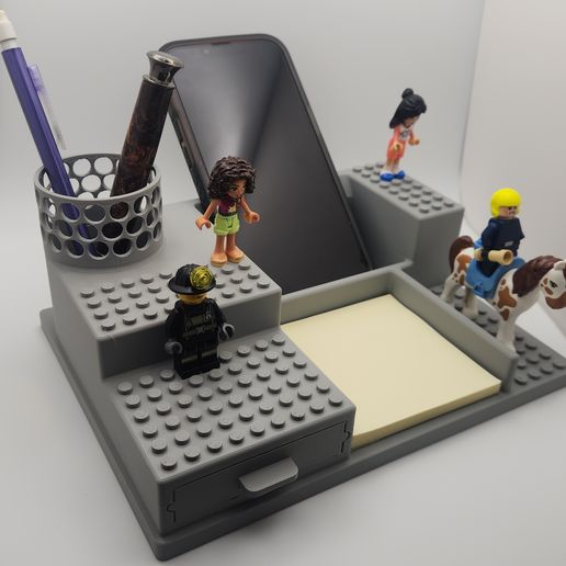 LEGO®-Compatible Desk Organizer with Phone Dock, Pen Cup, Drawer ...