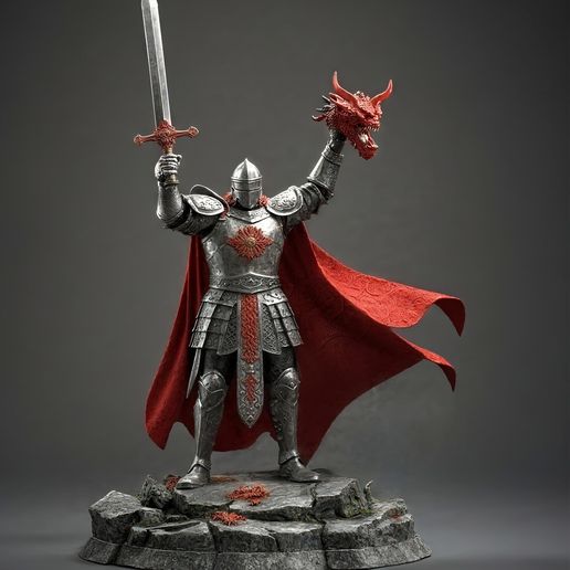 🐉 Warrior Knight in Victorious Pose・ STL File for 3D printing・Cults