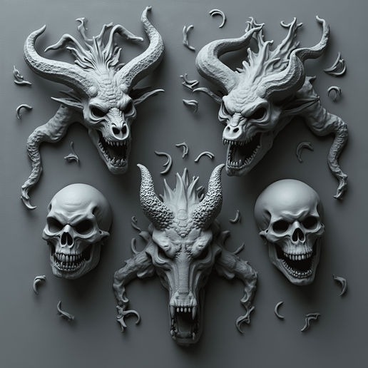 🐉 Demonic Dragon Skull Bits Set for Wargaming Miniatures・ 3D File for ...