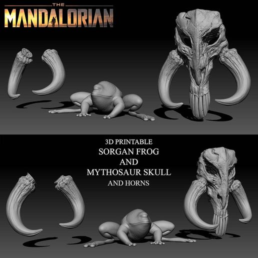 💀 3D PRINTABLE MYTHOSAUR SKULL HORNS AND SORGAN FROG THE MANDALORIAN ...