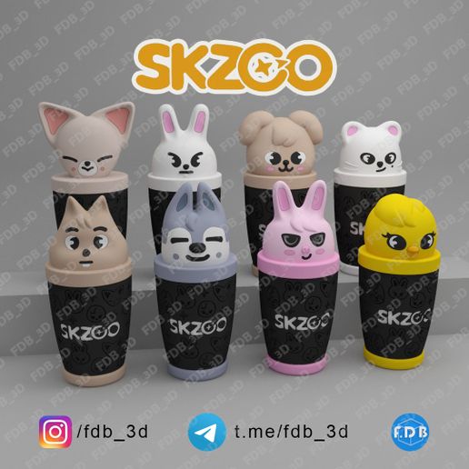 🐺 VASO MILKSHAKE SKZOO / pack x 8・Archivo 3D para Impresión 3D・Cults