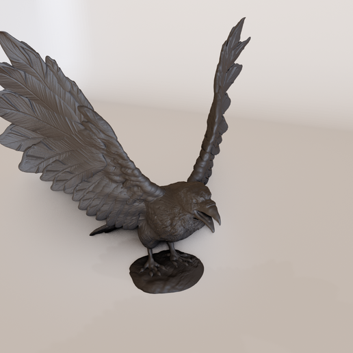 🐦 Raven spreading wings crowing stl・Archivo STL para Impresión 3D・Cults