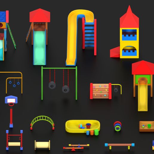 🛝 Kids Playground Equipment 3D Pack | Slides Swings Climbing Assets ...