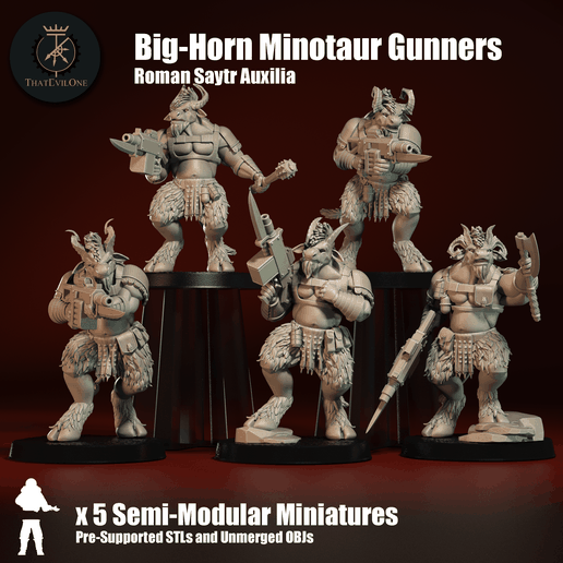 🏛️ Saytr Big-Horn Minotaur Gunners - Presupported・ 3D File for 3D ...