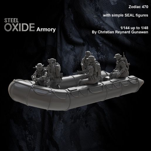 🇺🇸 Zodiac 470 FC470 combat rubber raiding craft with crew・ STL File for ...