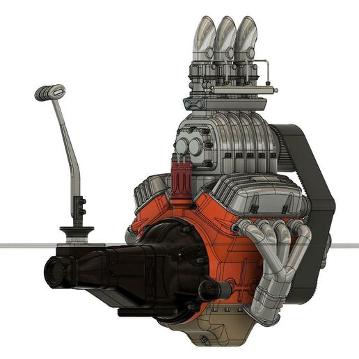 🚗 Cartoon V8 vintage engine・ OBJ File for ・Cults