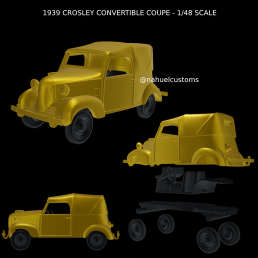 🚆 1939 CROSLEY CONVERTIBLE COUPE - 1/48 SCALE・ STL File for ・Cults