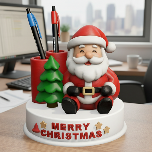 🎄 Christmas Santa Pen Holder – Holiday Gift, Desk Organizer・Free 3D ...