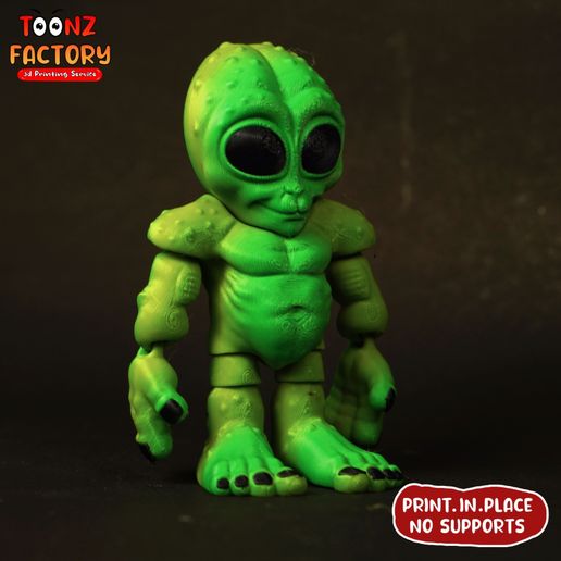 👽 PRINT-IN-PLACE CUTE FLEXI ALIEN ARTICULATED・ STL File for 3D printing ...