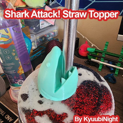 🦈 Shark Attack! Straw Topper・Free STL File for ・Cults