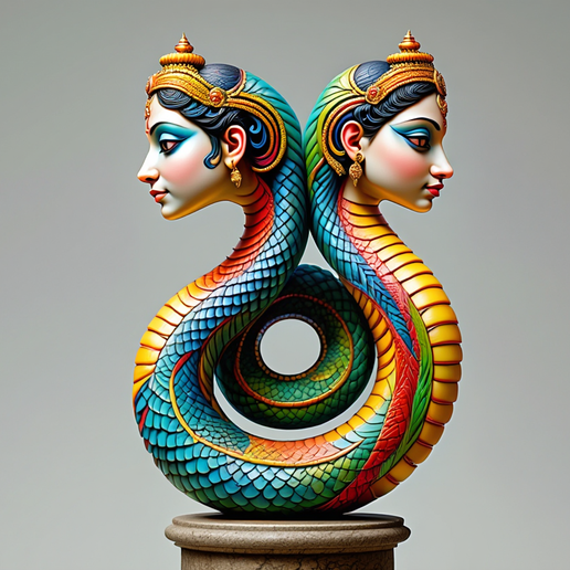 🎨 1564 Color 3D Model of a Dancing Two-Headed Snake Woman in Indian ...