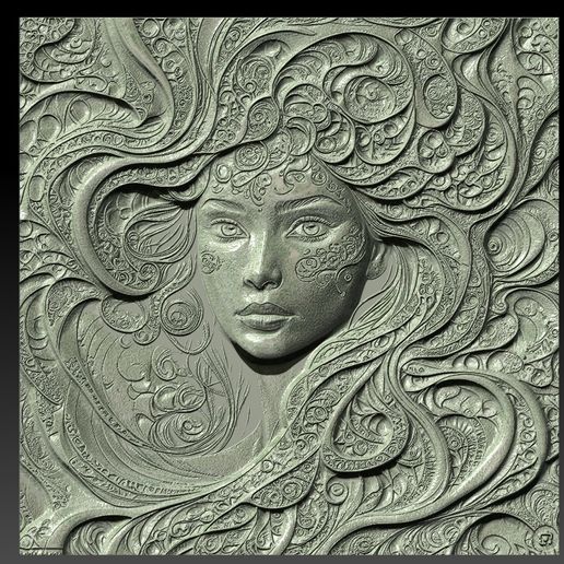 STL file "Ethereal Flow: Ornamental Female Portrait Relief" ♀️ (OBJ)・3D ...