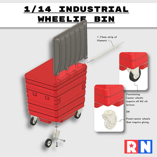 🧑‍🎨 1/14 industrial wheelie bin・ STL File for 3D printing・Cults