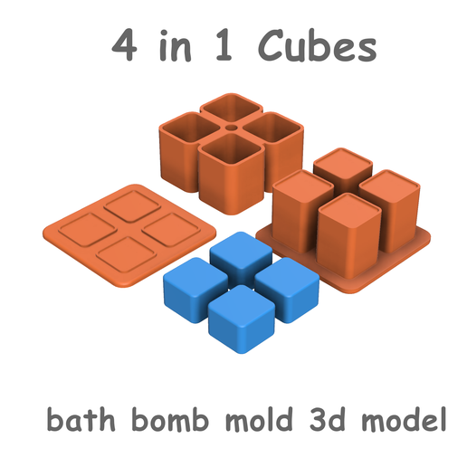 STL file 4 in 1 CUBES bath bomb mold 🛀 ・3D printer design to download・Cults