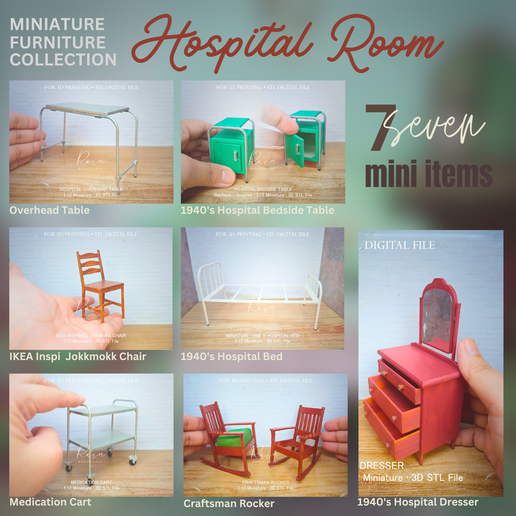 🏥 MINIATURE Hospital Room Furniture Collection | Seven (7) ITEMS ...