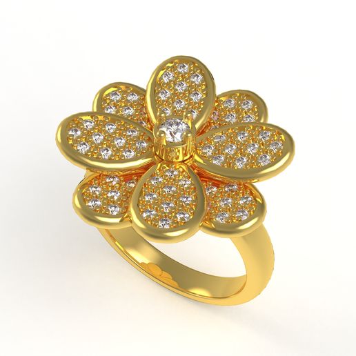 💐 00010 Flower Diamond Ring・ STL File for 3D printing・Cults