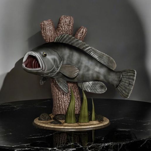 🐠 fish white grouper / Epinephelus aeneus fish in motion sculpture ...