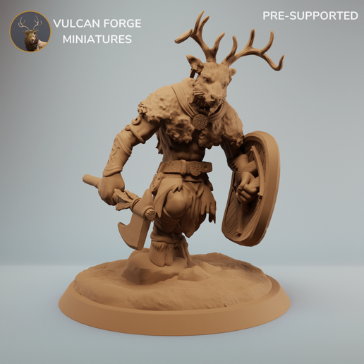 3D file Deerfolk Cervan Deer Warrior with axe and shield walking - pre ...