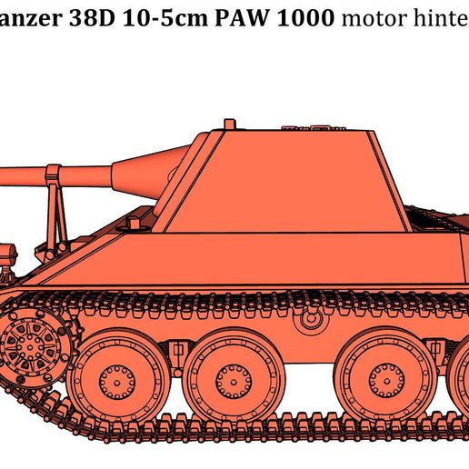 🐾 Jagdpanzer 38D 10.5cm PAW 1000 motor hinten 1-35・ STL File for 3D ...
